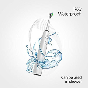 Dentin Sonic Electric Toothbrush with 8 Toothbrush Heads, 100 Day Battery Life, Rechargeable Battery, Travel case and Wall Charger Included… (White)