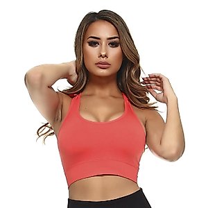 YELETE Seamless Performance Style Sports Bra with Hoodie Color Coral Size M/L