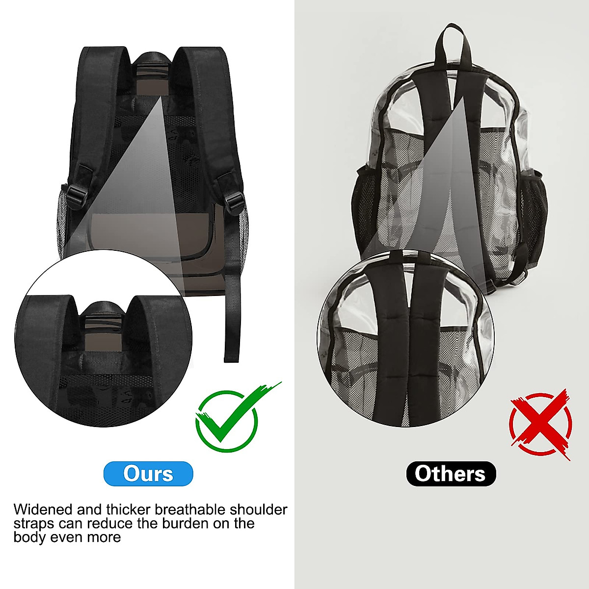 HEEYA Clear Backpack Heavy Duty Transparent Backpack for School Security Sports Work Travel Stadium College - Black