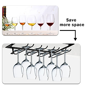 Wine Glasses Rack Under Cabinet Stemware Rack, Wire Wine Glass Holder Storage Hanger for Cabinet Kitchen Bar, 4 Rows Black Metal Wine Glasses Hanger