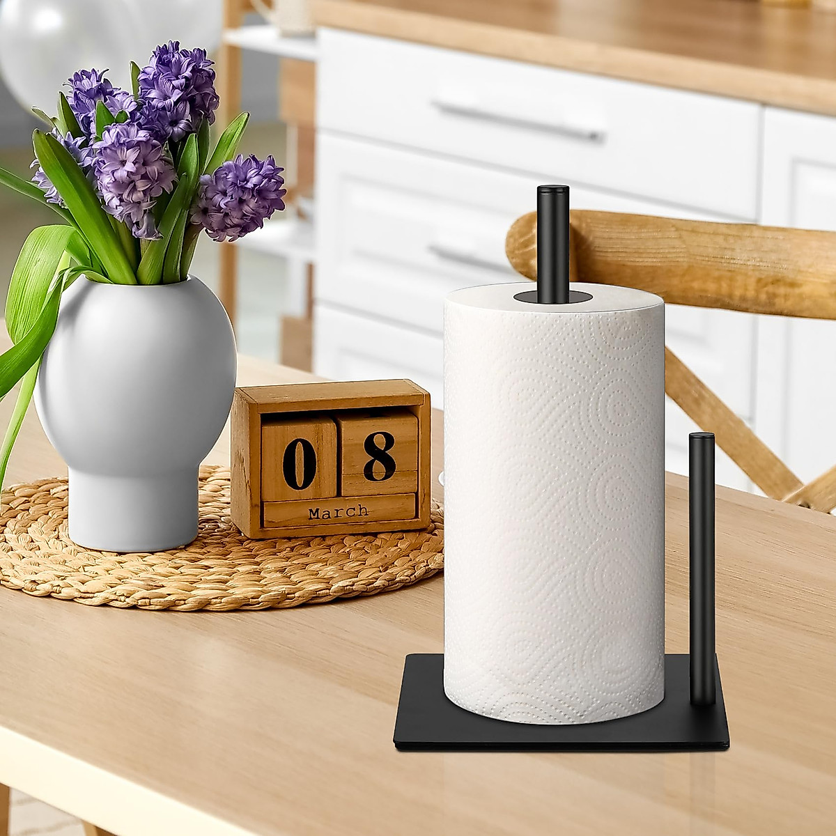 Paper Towel Holder Countertop, Kitchen Paper Towels Holder Stand, Black Paper Towel Holder Stand, Kitchen Towel Holder for Large Size Rolls by Batoto (Black)