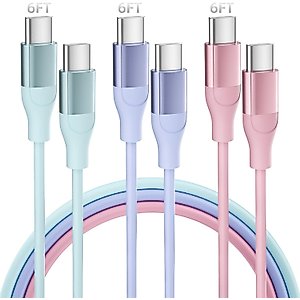 Charger Cable 3 Pack 6FT 60W USB C to USB C Cable PD Type C Fast Charging Cord for iPhone 15/15 Pro/15 Plus/15 Pro Max iPad Mini Pro Air MacBook Air Pro Samsung Switch Pixel LG and More