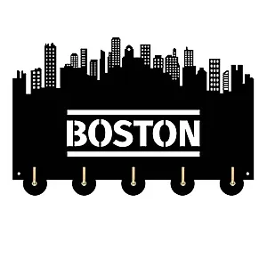 XDG Boston City Attractions Household Decor Wooden Wall Hooks Wall Hanger Coat Rack Keys Bags Clothes Multi-Purpose Keys Handbags Hook Gift for Designer