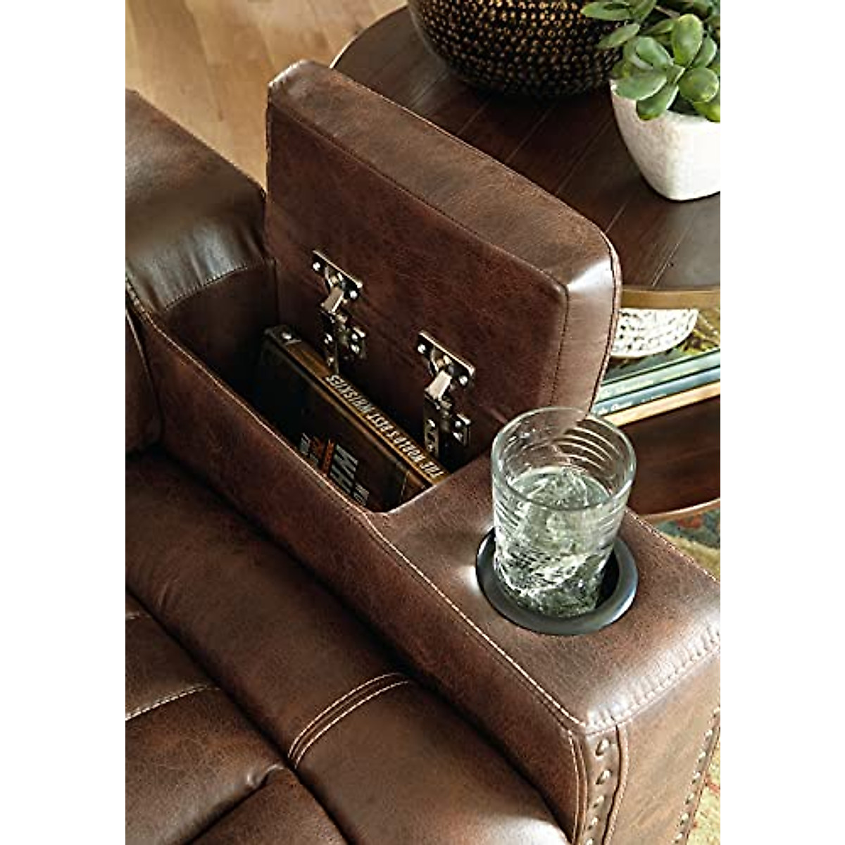 Signature Design by Ashley Owner's Box Faux Leather Power Recliner with Adjustable Headrest, Brown