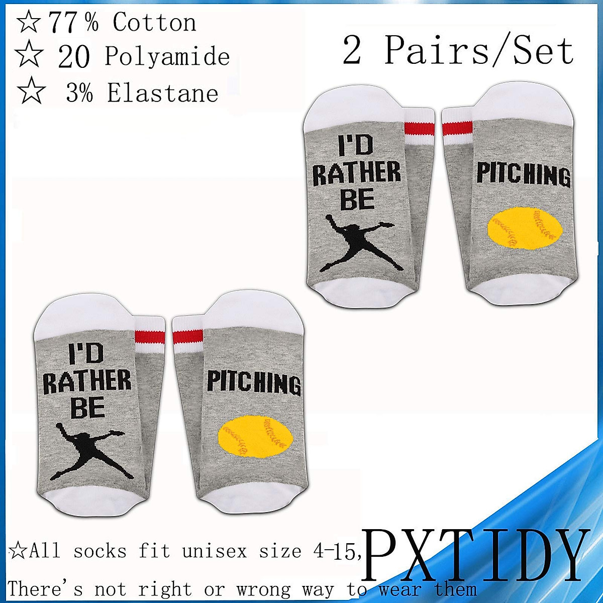 PXTIDY 2 Pairs Softball Socks Softball Gifts For Pitcher I'd Rather Be Pitching Socks Gift for Softball Players Softball Lover Gift(PITCHING)