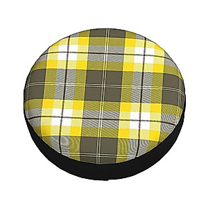 Yellow Gray Black Plaid Print Spare Tire Cover Funny Wheel Covers Waterproof Dust-Proof Wheel Protectors Fit for Trailer SUV Truck Camper 16 Inch
