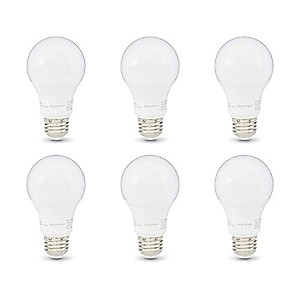 Amazon Basics A19 LED Light Bulb, 60 Watt Equivalent, Energy Efficient 12W, E26 Standard Base, Soft White 2700K, Dimmable, 10,000 Hour Lifetime , 6-Pack
