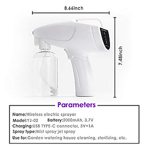 TAISHAN Disinfectant Steam ULV Gun， Handheld Rechargeable Nano Atomizer with Blue Light，10 oz Electric Sprayer Nozzle Adjustable Fogger for Home, Office, School or Garden(300mL)