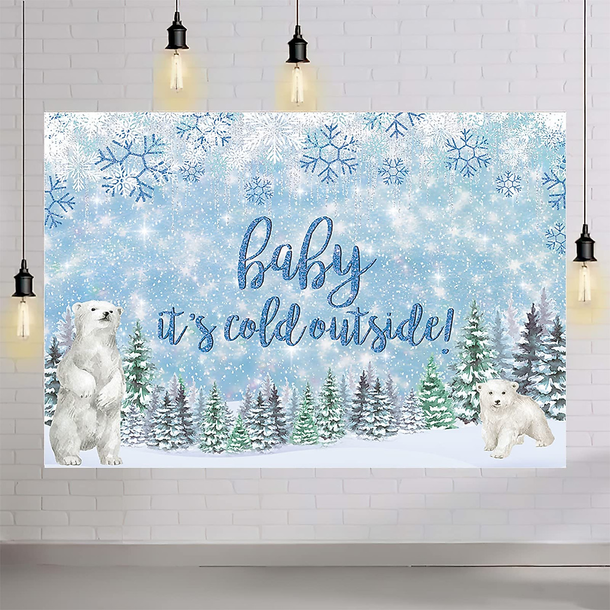 AIBIIN 7x5ft Winter Baby Shower Backdrop Forest Snowflake Background for Photography Baby It's Cold Outside Gender Reveal Party Decoration Christmas Landscape Merry Xmas Polar Bear Backdrop Photo Prop