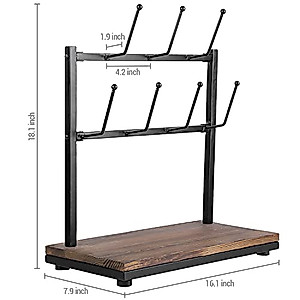 MyGift Rustic Burnt Wood and Black Metal Coffee Mug Holder Rack with 7 Hooks, Tabletop Coffee Bar Accessories Stand