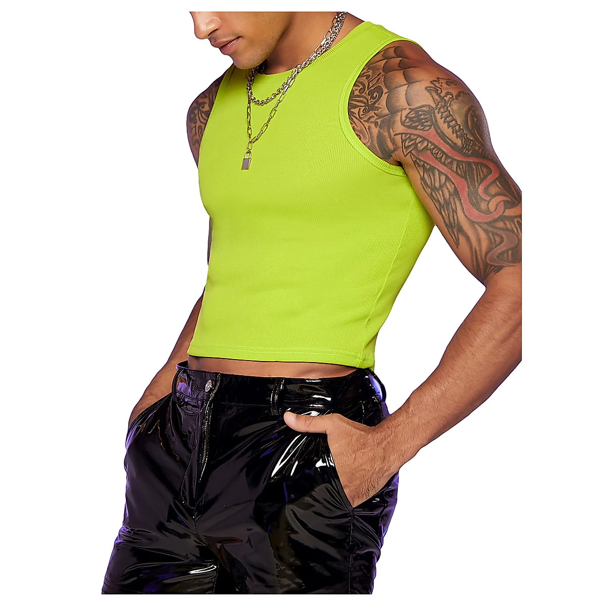 GORGLITTER Men's Fashion Workout Neon Crop Tank Top Slim Fit Hot Shirts Green Small