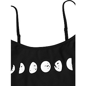 SOLY HUX Women's Cartoon Print Lettuce Trim Cami Top and Shorts Cute Pajama Set Sleepwear Black Star Moon M