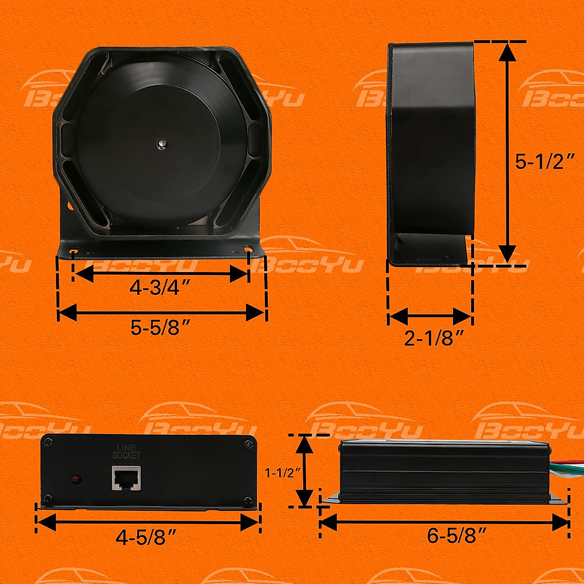 BooYu 12V 200W 37 Tones Police Warning Emergency Siren PA System [Slim Speaker Horn][135dB][Handheld Microphone][Hands-Free][2 x 10A Switches] for Firefighter Ambulance Vehicles Truck Car SUV ATV UTV