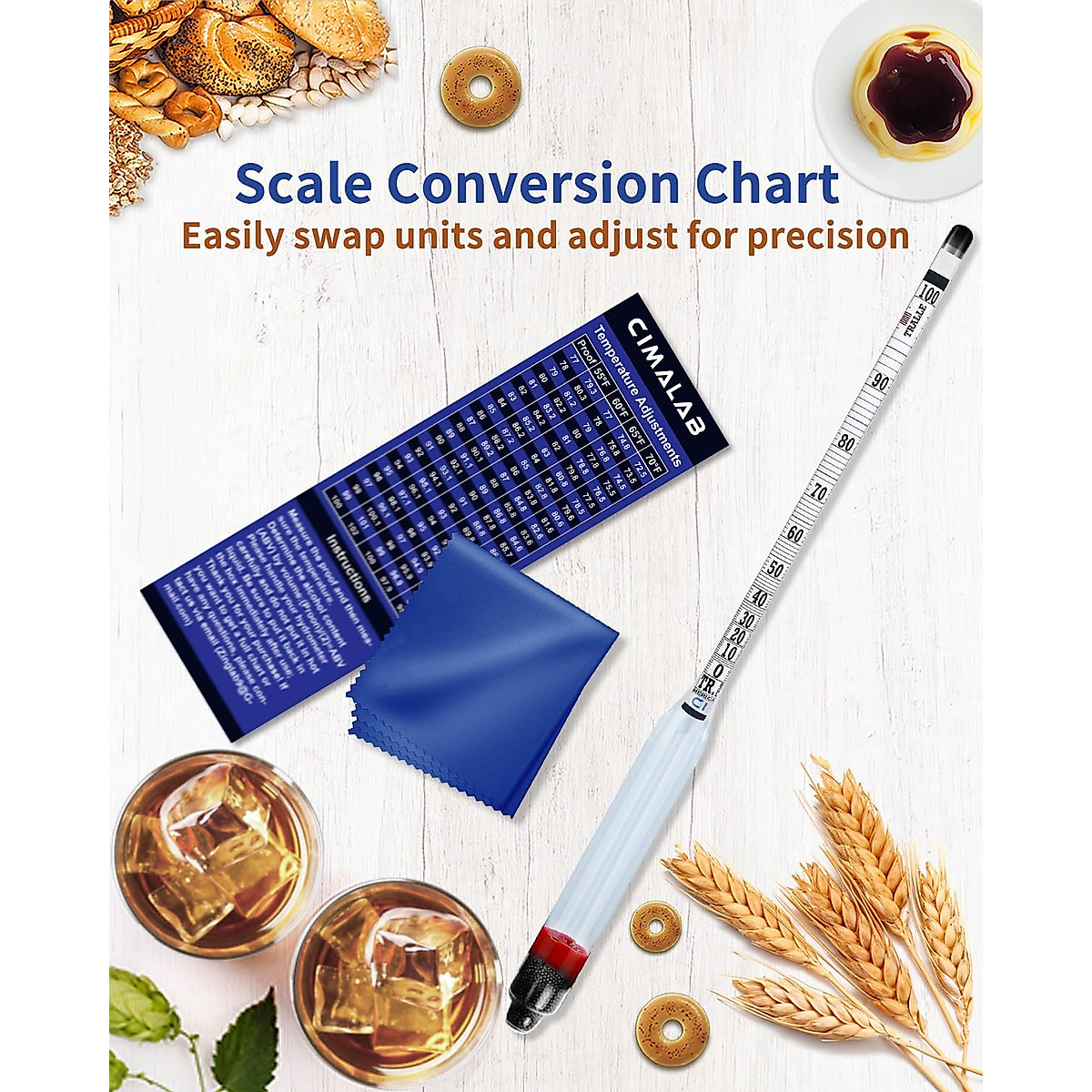 Cimalab Hydrometer Alcohol Meter, Hydrometer Alcohol 0-200 Proof and Tralle Alcohol Hydrometer, Alcohol Proof Tester Hydrometer, Alcohol Tester for Liquor/Moonshine/Spirits/Proofing/Distilled