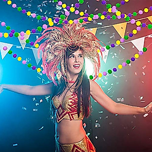 3 Pieces Mardi Gras Pom Pom Ball Garland Carnival Wool Felt Ball Garland Banner Purple Green Yellow Hanging Banner Decoration for Mardi Gras Carnival Party Festivals Decoration