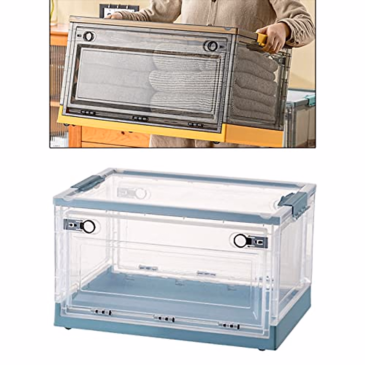 Multipurpose Storage Box Storage Organizer with Lids Folding Storage Bucket Dirty Clothes Case for Ties Socks Towel Toys Organization, Light Blue