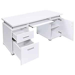 Coaster Furniture Tracy Modern Contemporary 2 Drawer Home Office Computer Desk with Keyboard Tray Storage File Cabinet White 800108
