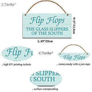 Flip Flops The Glass Slippers of The South 5X10 Inches Wood Retro Look Decoration Art Hanging Sign for Home Kitchen Bathroom Farm Garden Garage Inspirational Quotes Wall Decor
