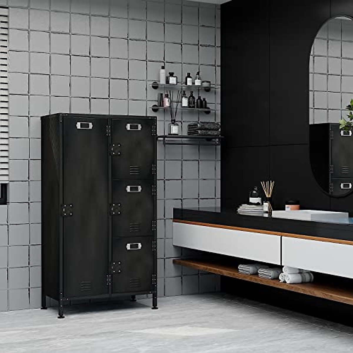 SISESOL Metal Locker Storage Cabinet, 55" Lockers Locking Cabinet Lockers for Employees, Mini Locker for Home, Bedroom, School, Office, Gym