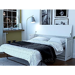 Leto Muro Orion Console Bed | Murphy Cabinet Bed Queen with Mattress Perfect for Guest Bed | Space-Saving Furniture Hide A Bed (White)