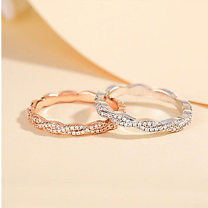 TIGRADE Engagement Ring Cubic Zirconia Twisted Ribbons of Pave-Set Eternity Wedding Band for Women Size 3-12, Silver, Size 7.5