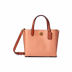 COACH Color-Block Leather Willow Tote 24 Light Coral Multi One Size