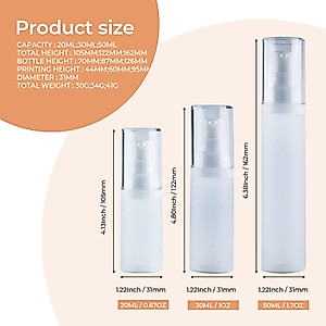 LONGWAY 1oz 30ml Airless Cosmetic Cream Pump Bottle Travel Size Dispenser Refillable Containers/Foundation Travel Pump Bottle for Shampoo（Pack of 6, Frosted Translucent）