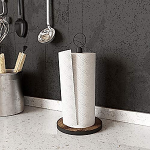 OROPY Paper Towel Holder Countertop with Heavy Duty Wood Base, Farmhouse Paper Towel Roll Stand for Kitchen Counter fits Standard and Jumbo Size Paper Towels (Brown)