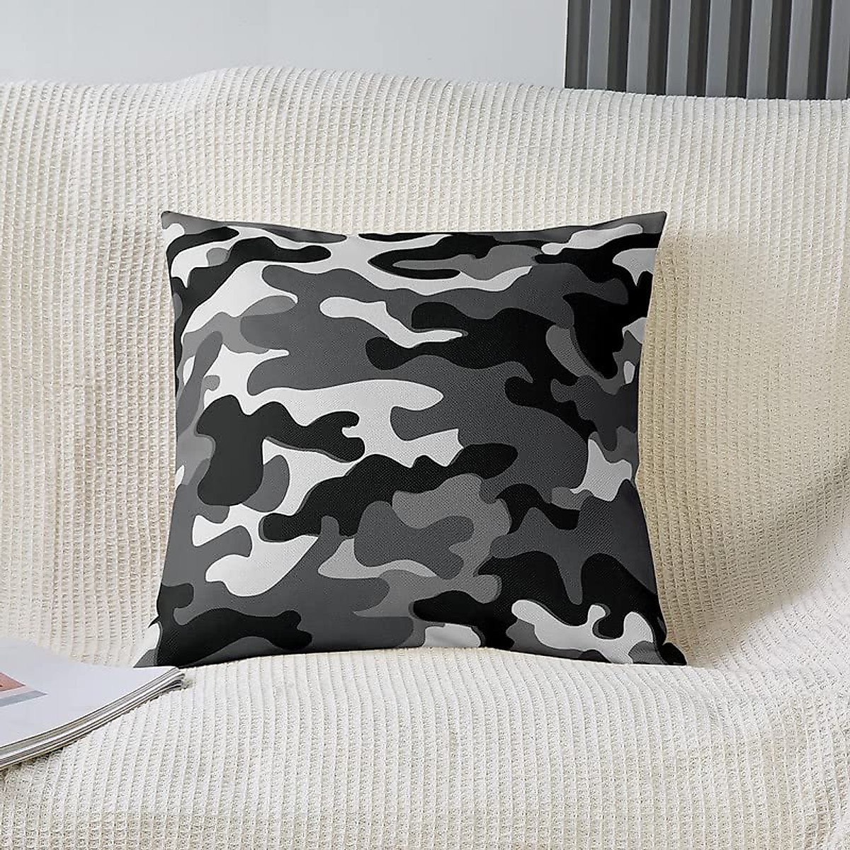 Pack of 2 Camo Grey Black White Decorative Throw Pillow Covers, Soft Camouflage Square Cushion Case Set for Couch Sofa Bedroom Living Room, Military Style Pillow Cases Pillowcases, 18x18 Inches