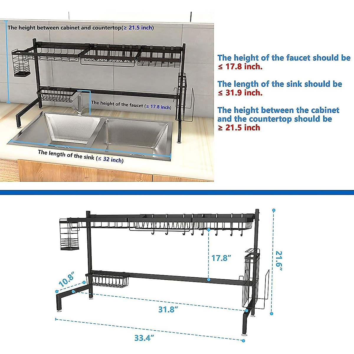 Shop Again Over The Sink Dish Drying Rack Black Large Dish Rack Drainer for Kitchen Storage Stainless Steel