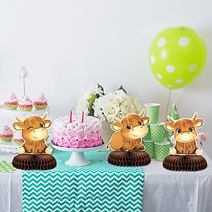 Kosiz 8 Pcs Highland Cow Honeycomb Centerpieces Cow Table Topper Cow Theme Honeycomb Centerpieces for Baby Shower Western Cowboy Kids Birthday Party Decorations