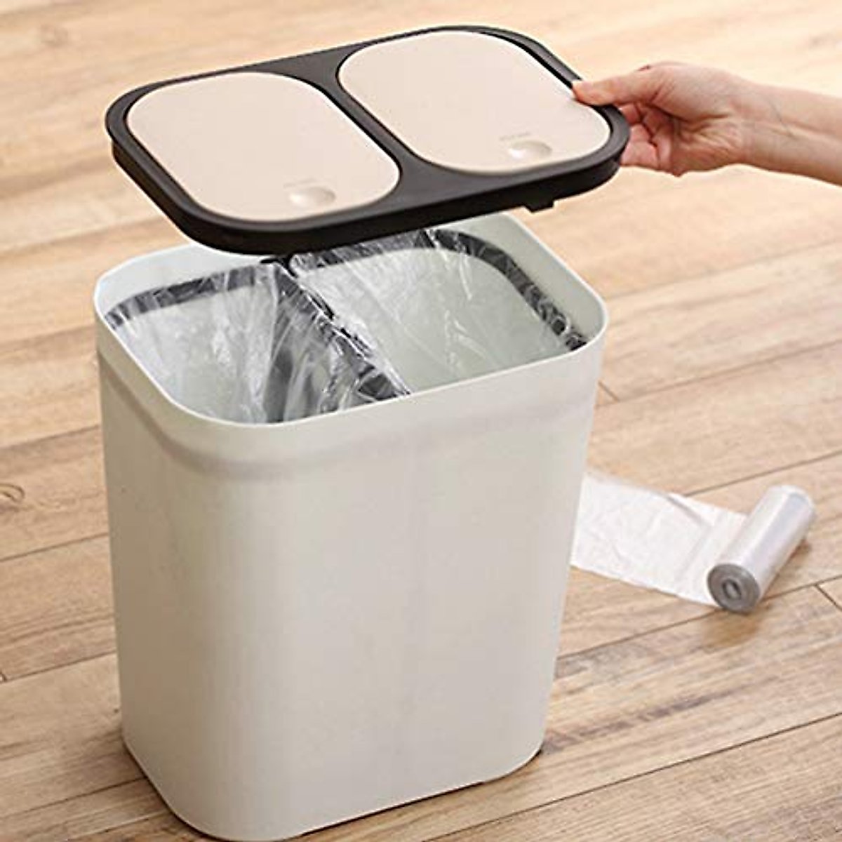 Cabilock Dual Compartment Trash Can with Lid Removable Recycle Bin Classified Garbage Container Waste Can Dustbin Rubbish Box for Kitchen Home Office Business Random Color