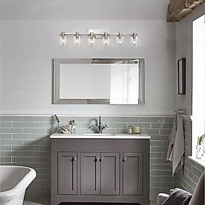 XGFOURSEVEN Brushed Nickel Bathroom Vanity Light, 6-Light Bathroom Light Fixtures with Clear Glass Shade, Nickel Wall Sconce for Bathroom Lighting (Brushed Nickel, 6 Light)