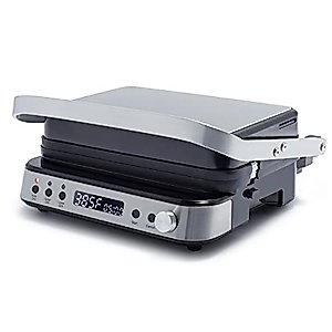 GreenPan Electric Indoor Stainless Steel 6-in-1 Contact Grill and Griddle, Healthy Ceramic Nonstick, Dishwasher Safe Reversible Plates, PFAS-Free