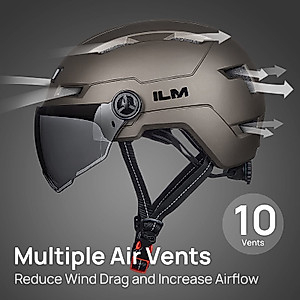 ILM Adult Bike Helmet with USB Rechargeable LED Front and Back Light Mountain&Road Bicycle Helmets for Men Women Removable Goggle Cycling Helmet E3-10L(Titanium, Small/Medium)