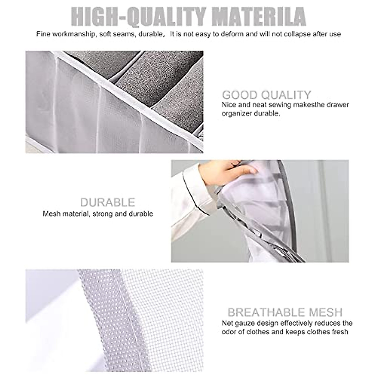 MUSJOS 5PCS 6/7/11 Grids Wardrobe Clothes Organizer, Washable Drawer Organizers for Clothing, Clothes Organizer Drawers, Clothes Organizer for Folded Clothes (White)