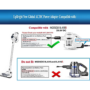 UpBright 36V AC Adapter Compatible with MOOSOO XL-618B XL618B 618B Rechargeable Li-ion Battery DC 29.6V 2500mAh 74Wh Cordless Vacuum Cleaner FY0183600500 3YE GQ18-360050-AU 500mA Power Supply Charger