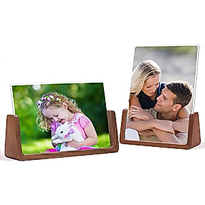 WEIMELTOY 4X6 Walnut Wooden Picture Frame,Brown Photo Frame with Double Side Acrylic Glass Cover, 2pcs Horizontal Vertical Photos for Table Top or Desktop Display, Gift for Family, Partner and Friends Gift