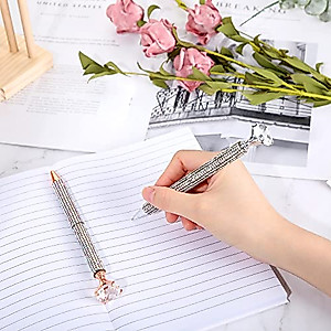 6 Pcs Big Diamond Pens with Crystal Bling Rhinestone Pen Metal Diamond Ballpoint Pens Glitter Wedding Bridal Shower Favors Diamond Black Ink Pens for Birthday Gift Supplies (Silver, Rose Gold)