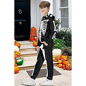 Girls Halloween Costume Bone Skeleton Skull Sweatshirt Hoodie Pant Set for Boys 9-10 Years