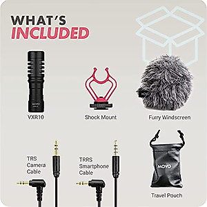 Movo VXR10 Universal Video Microphone with Shock Mount, Deadcat Windscreen, Case for iPhone, Android Smartphones, Canon EOS, Nikon DSLR Cameras and Camcorders - Perfect Camera Microphone, Shotgun Mic