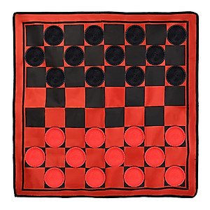 Win SPORTS 3 in 1 Giant Checkers Game Set,Super Tic Tac Toe,Including Reversible Rug with 24 Checkers,Indoor and Outdoor Activity for Kids or Adults,Board Game,Yard Game