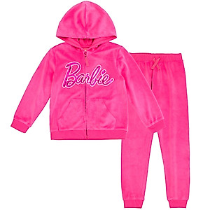 Barbie Little Girls Velour Zip Up Hoodie Pants Outfit Set Pink 7-8
