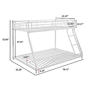 UBGO Twin Over Full Metal, Lower Extended Design with Ladder and Safety Railing Bunk Bed for Apartment Dormitory Bedroom Furniture Set-White