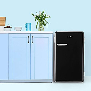 COMFEE 3.3 Cubic Feet Solo Series Retro Refrigerator Sleek Appearance HIPS Interior, Energy Saving, Adjustable Legs, Temperature Thermostat Dial, Removable Shelf, Perfect for Home/Dorm/Garage [Black]