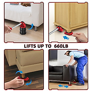 BTEC Furniture Lift Mover Tool Set, Furniture Lifter with 4 Sliders, 660lbs Furniture Movers for Heavy Furniture (Red)