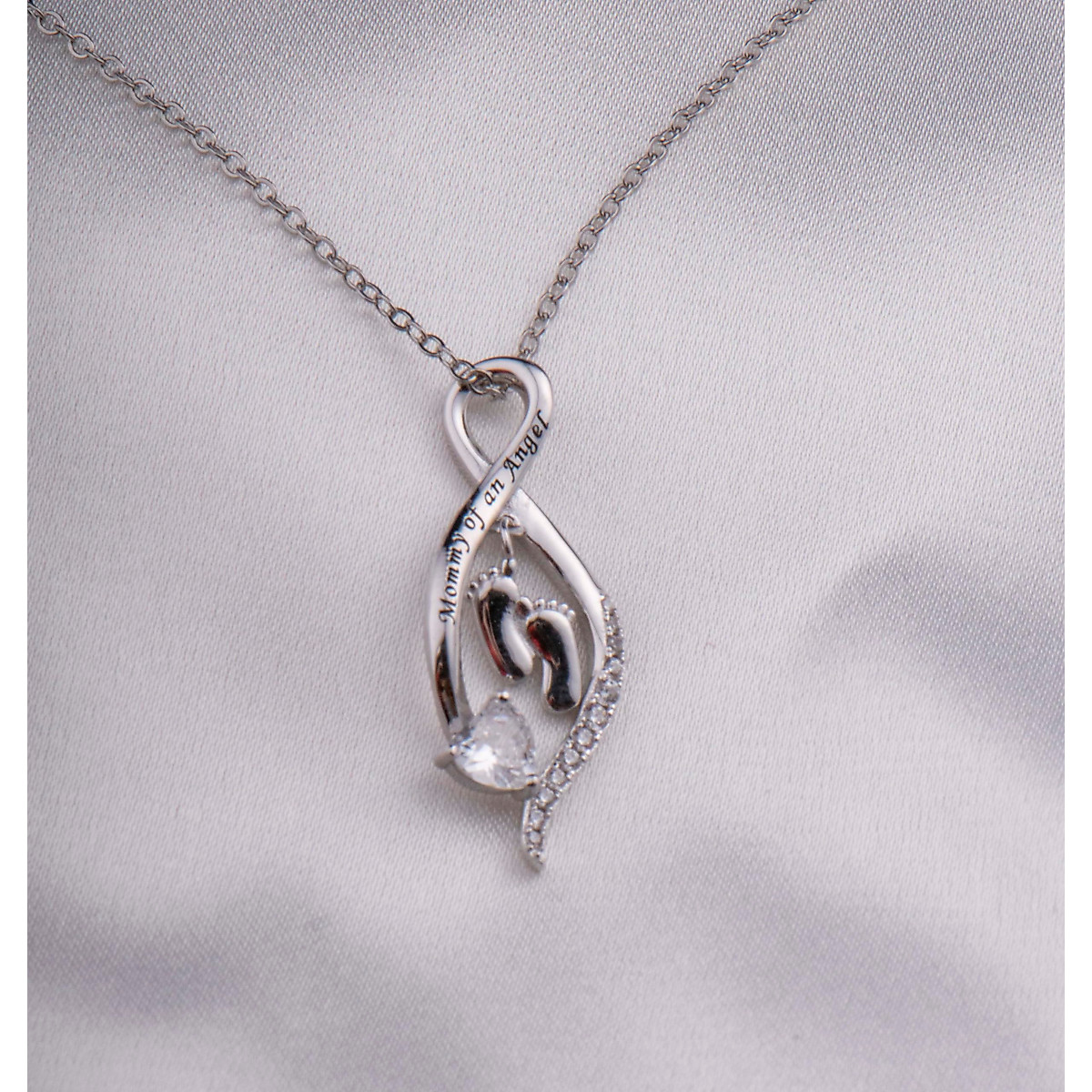 YMHOP Mommy of an Angel Necklace Sterling Silver Created April Birthstone Jewelry Sympathy Gift Stillborn Pendant Necklace for Women Mother Mom 4