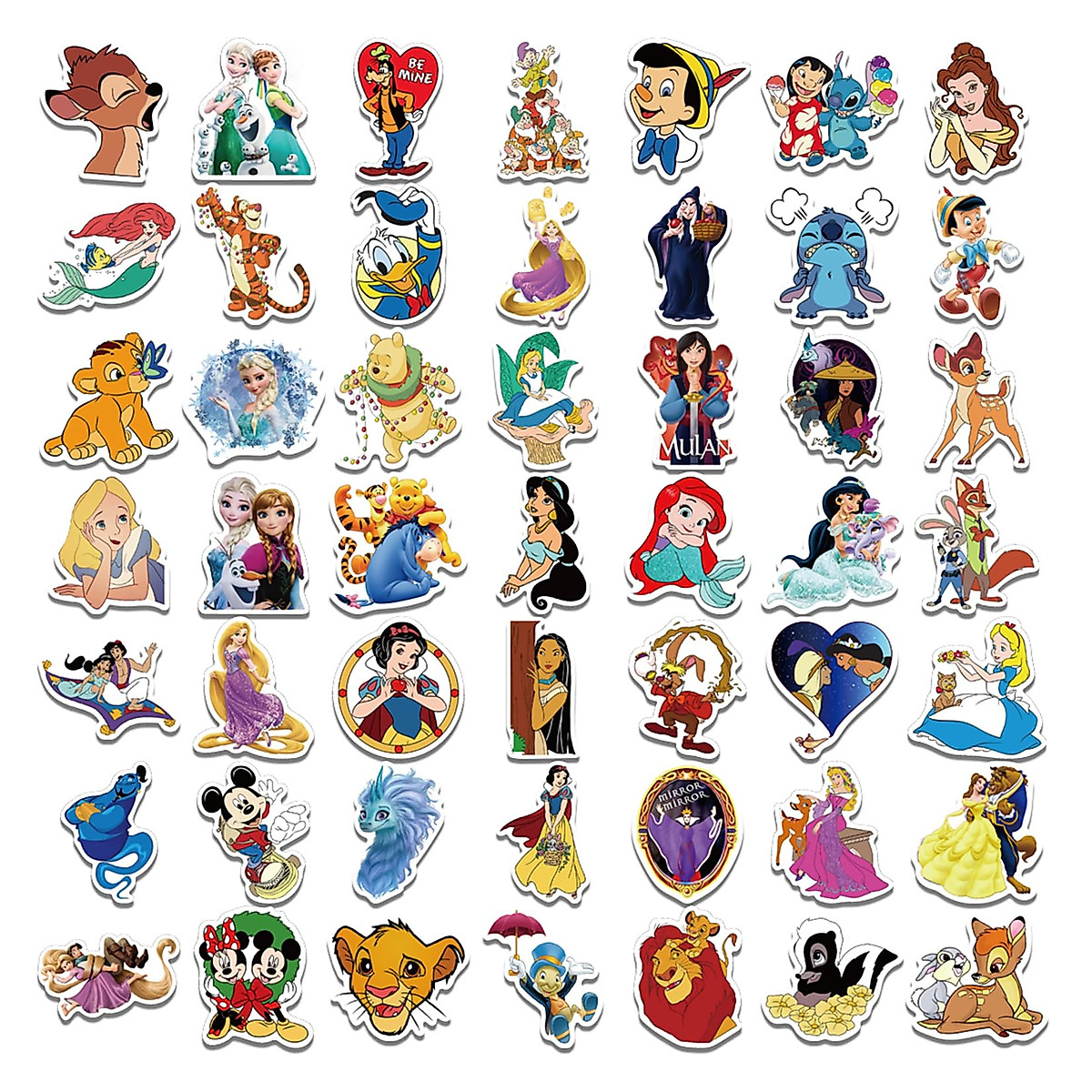 100Pcs Disney Princess Character Themed Waterproof Stickers for Gifts Water Bottles Cup Laptop Phone Guitar Car Motorcycle Bike Skateboard Luggage Box, etc