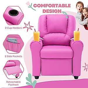 JC HOME Candy Kids Reclining Chair Leather Recliner Sofa Toddler Youth Children Child Ages 1-6