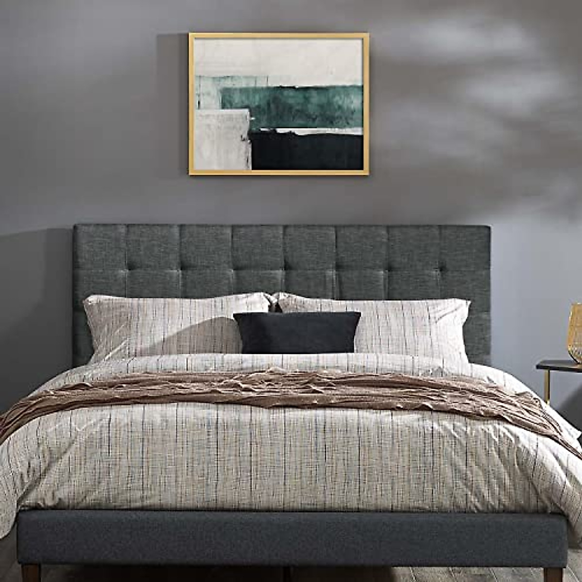 Modway Paisley Upholstered Tufted Linen Fabric Twin Headboard Size in Gray